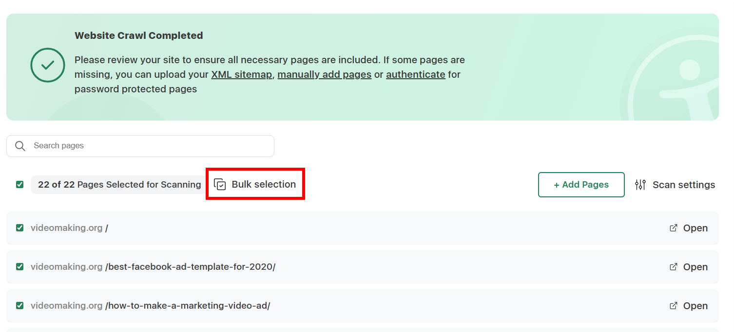 Selecting and Adding Pages to Your Scan - AccessibilityChecker